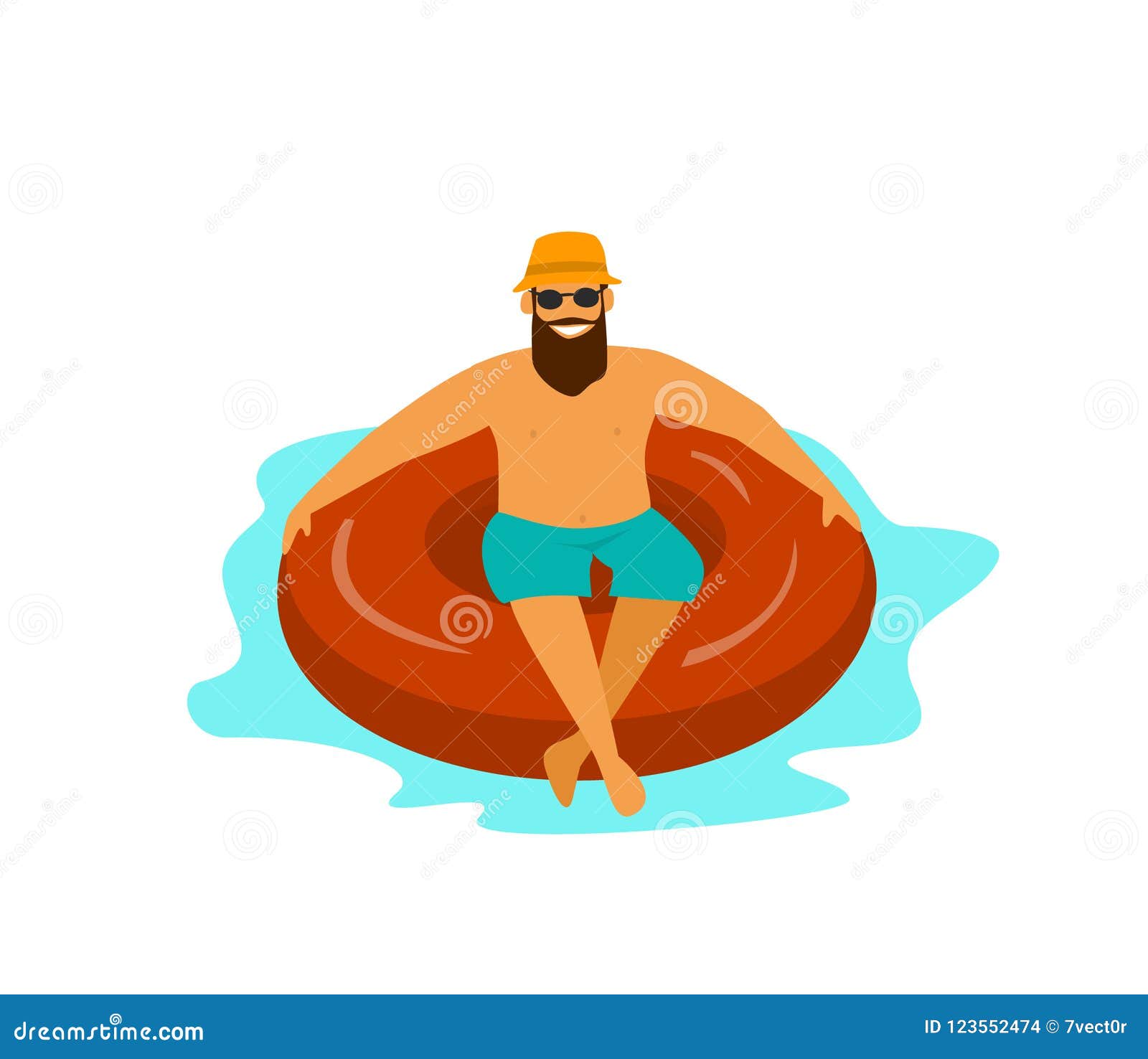Fun Guy Swimming on Inflatable Tube Float Ring in the Pool Stock Vector ...
