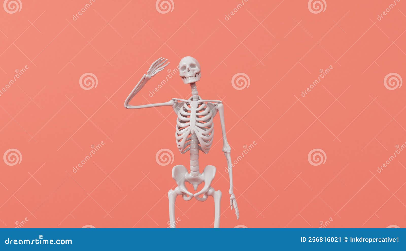 Fun Halloween Waving Skeleton Character. 3D Rendering Stock ...