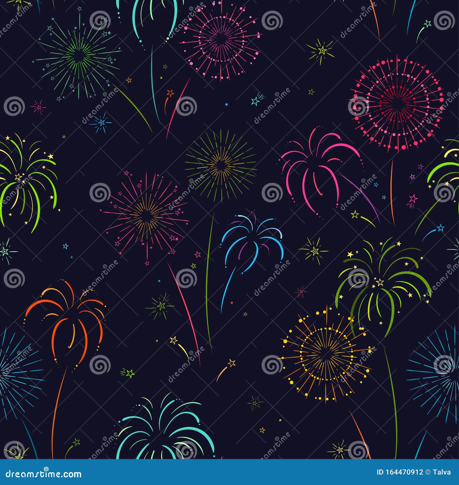 Fun Hand Drawn Doodle Fireworks, Seamless Pattern, Great for Textiles ...
