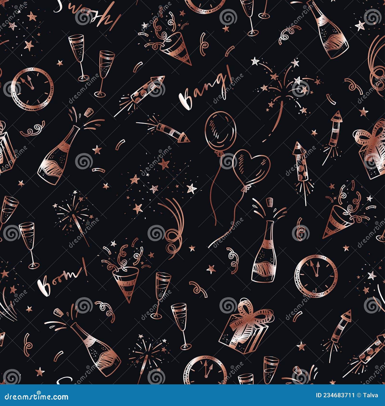 Fun Hand Drawn Doodle Fireworks, Seamless Pattern, Great for Textiles ...