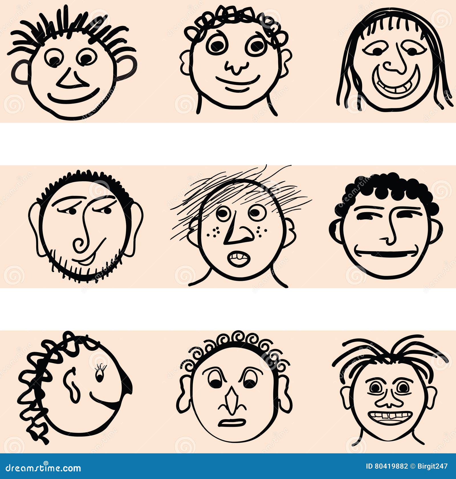 Fun Hand Drawn Faces stock vector. Illustration of emotion - 80419882