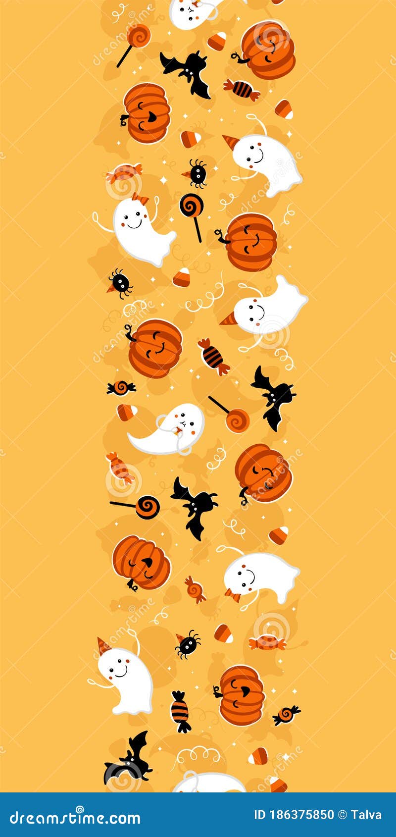 Fun Hand Drawn Halloween Vertical Seamless Pattern, Cute and Spooky ...
