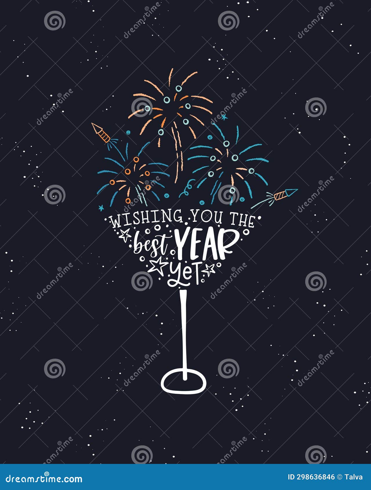 Fun Hand Drawn New Years Party Doodles - Cute Hand Writing and Firework ...