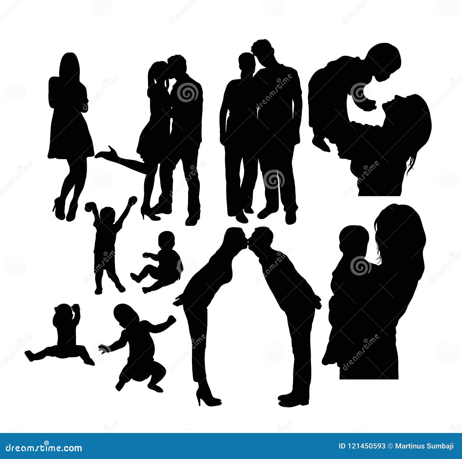 Fun and Happy Family Activity Silhouettes Stock Vector - Illustration ...
