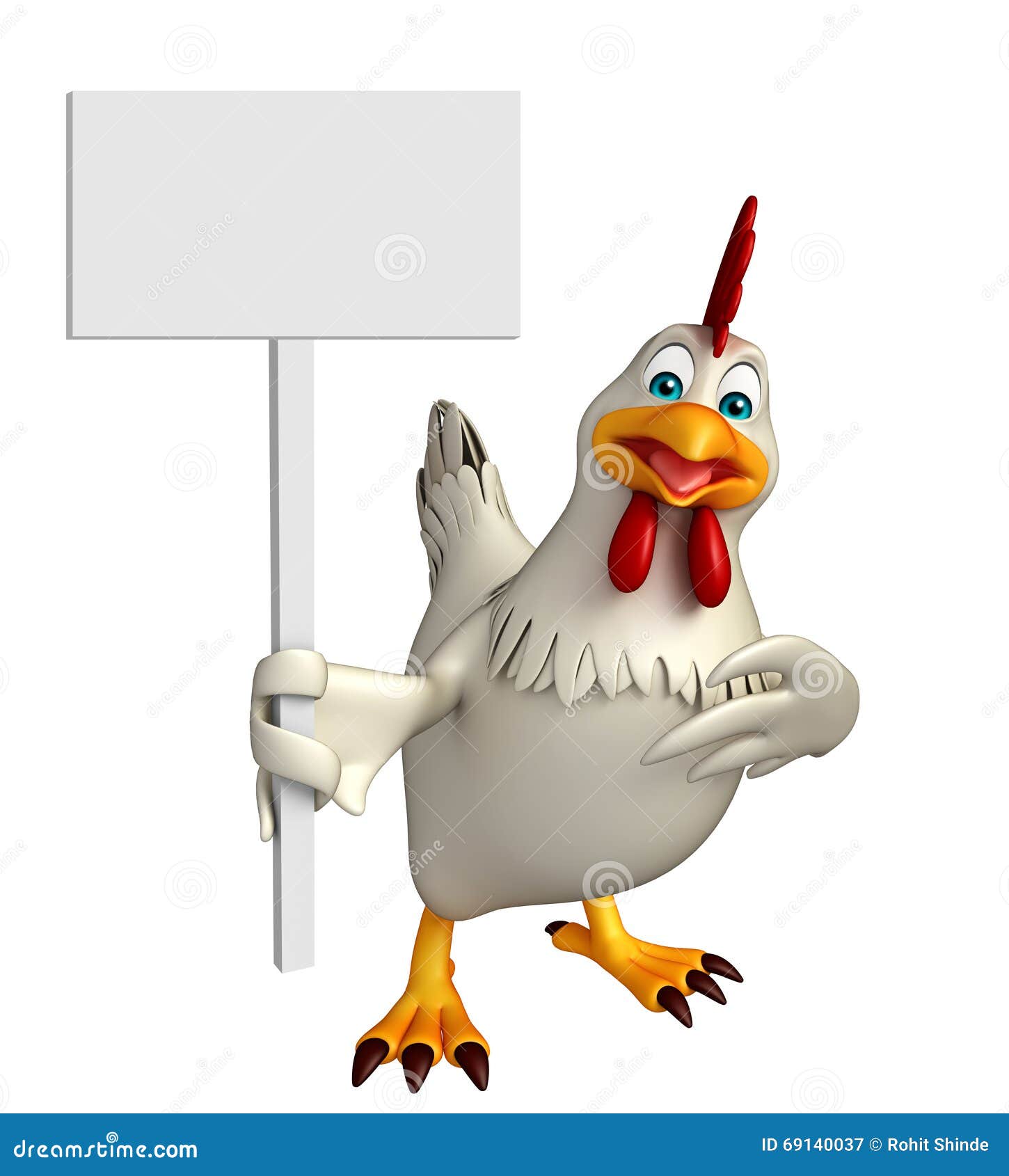 Fun Hen Cartoon Character with Board Stock Illustration - Illustration ...