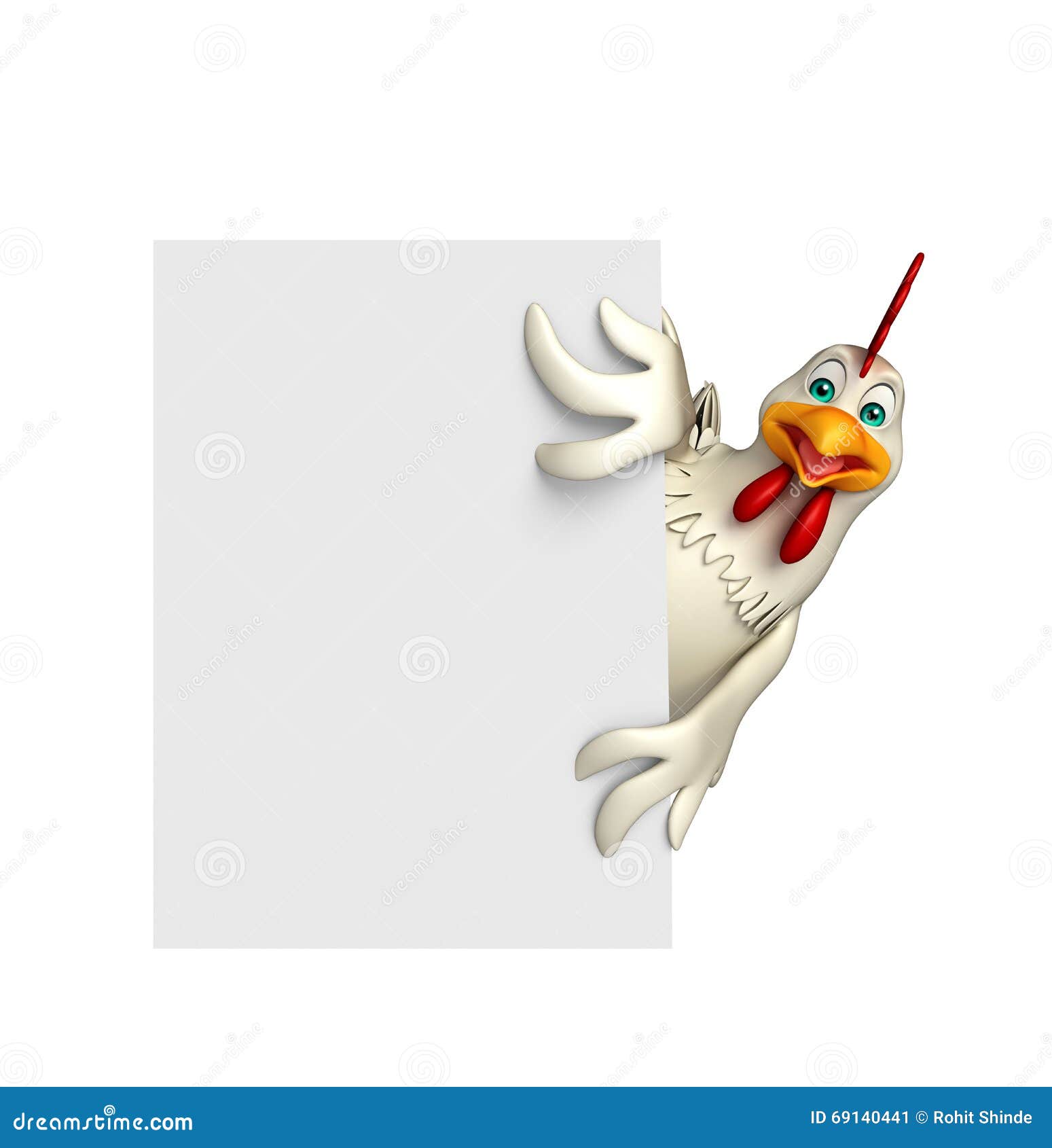 Fun Hen Cartoon Character with Board Stock Illustration - Illustration ...