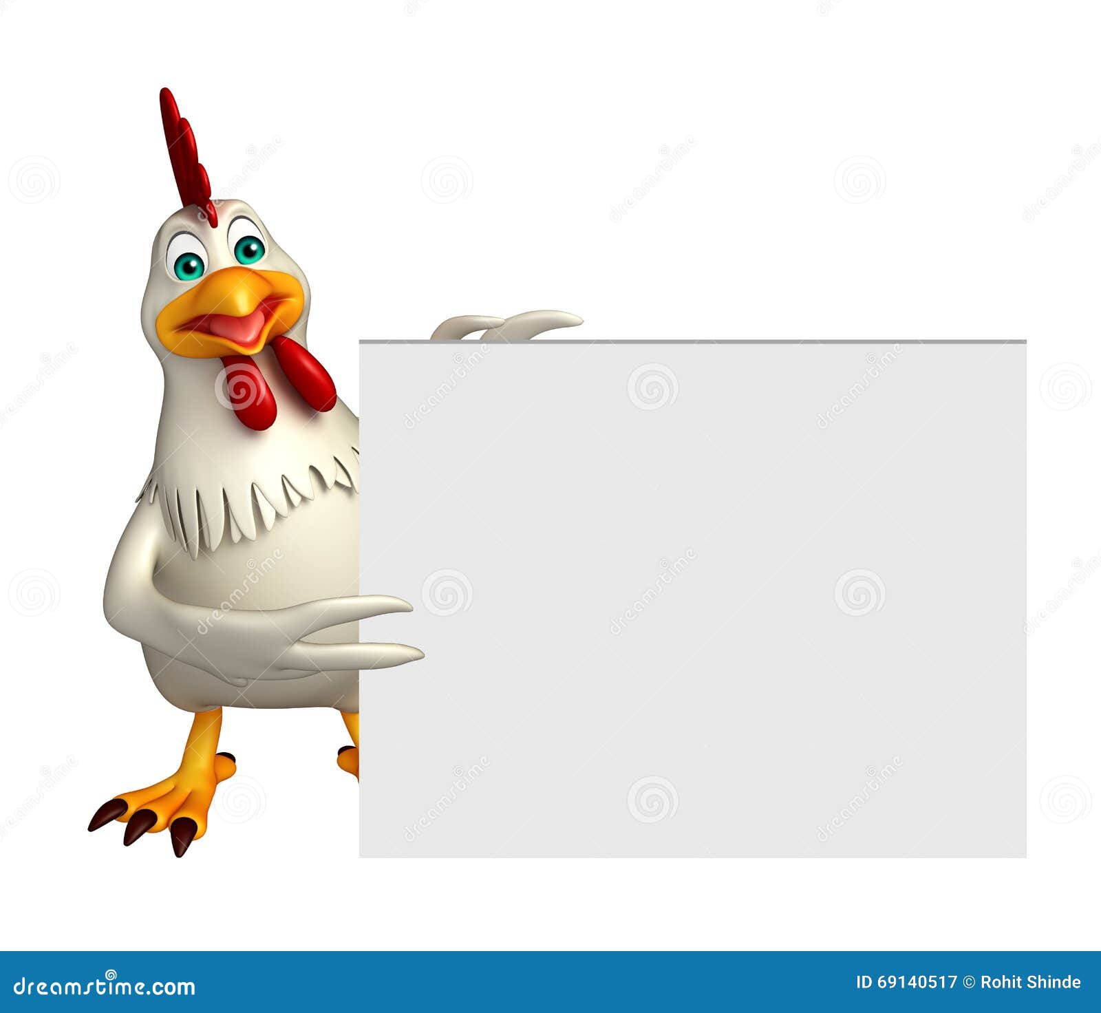 Fun Hen Cartoon Character with Board Stock Illustration - Illustration ...