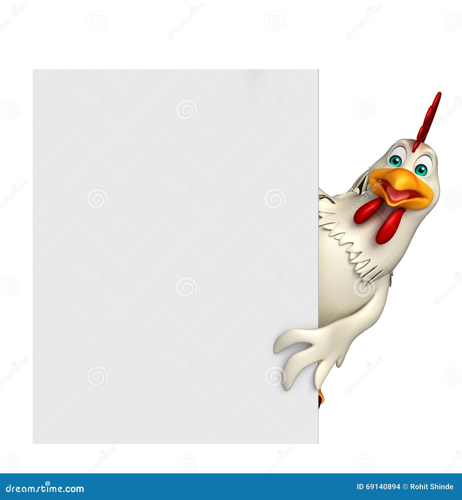 Fun Hen Cartoon Character with Board Stock Illustration - Illustration ...