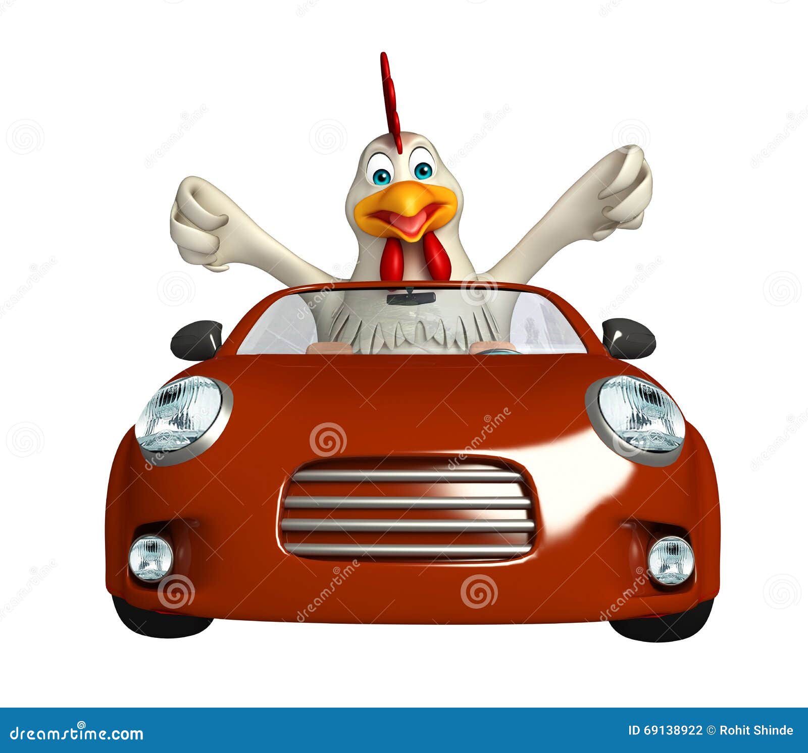 Fun Hen Cartoon Character with Car Stock Illustration - Illustration of ...