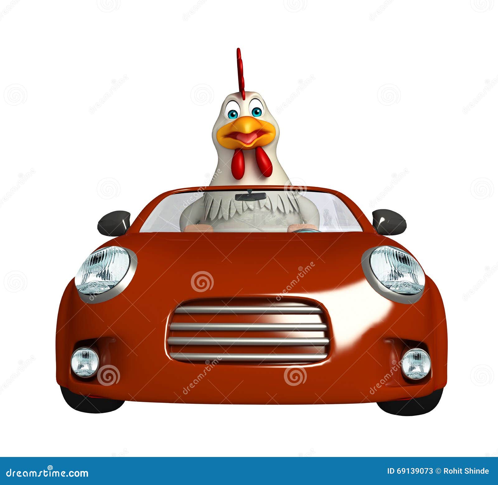 Fun Hen Cartoon Character with Car Stock Illustration - Illustration of ...