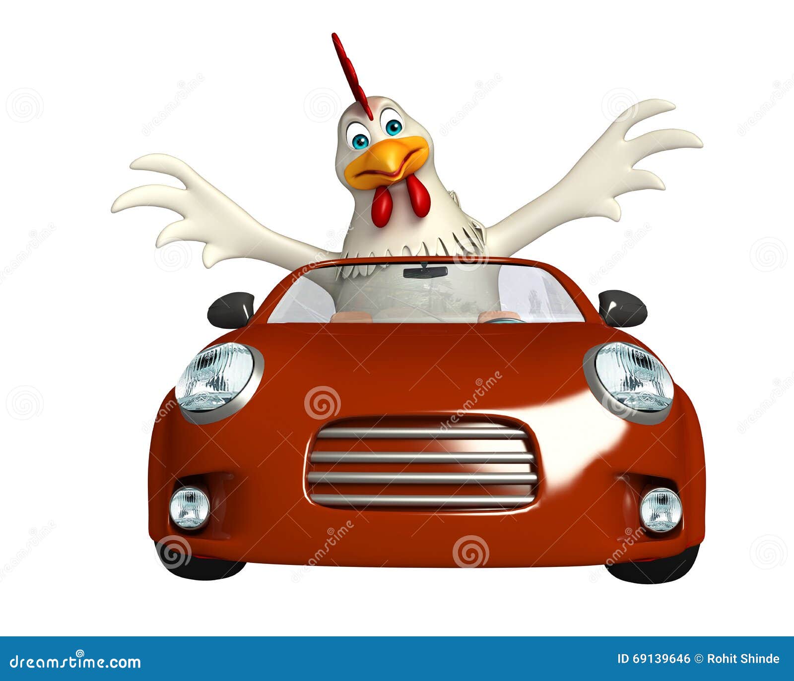 Fun Hen Cartoon Character with Car Stock Illustration - Illustration of ...