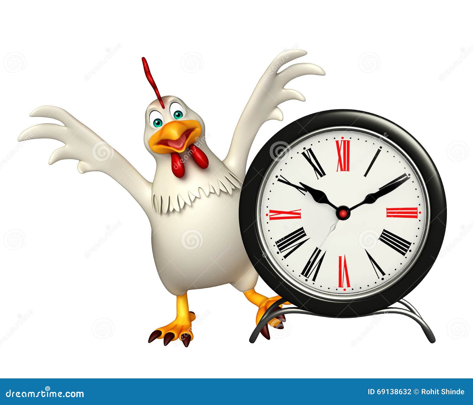 Fun Hen Cartoon Character with Clock Stock Illustration - Illustration ...