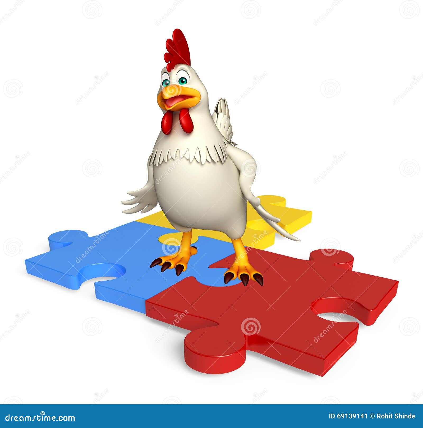 Fun Hen Cartoon Character with Puzzle Stock Illustration - Illustration ...