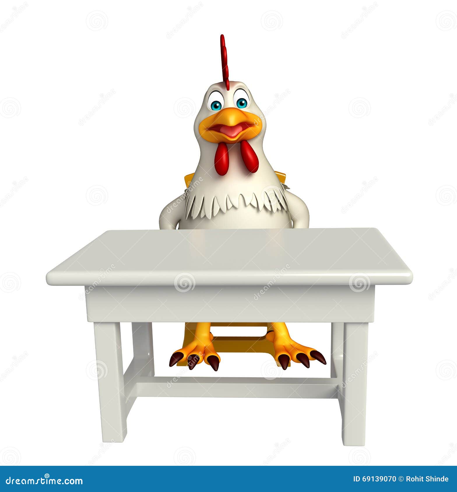 Fun Hen Cartoon Character with Table and Chair Stock Illustration ...