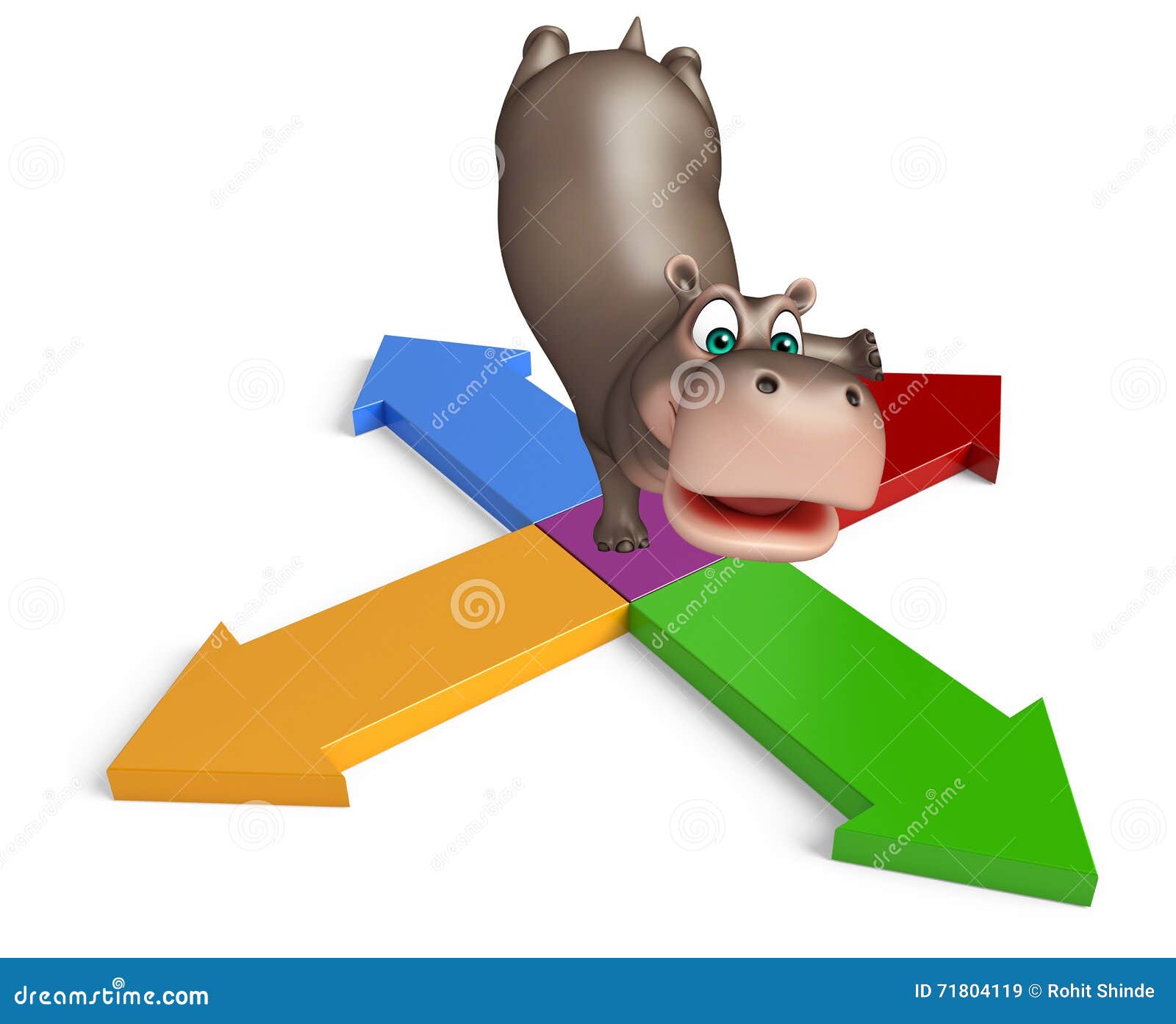 Fun Hippo Cartoon Character with Arrow Stock Illustration ...
