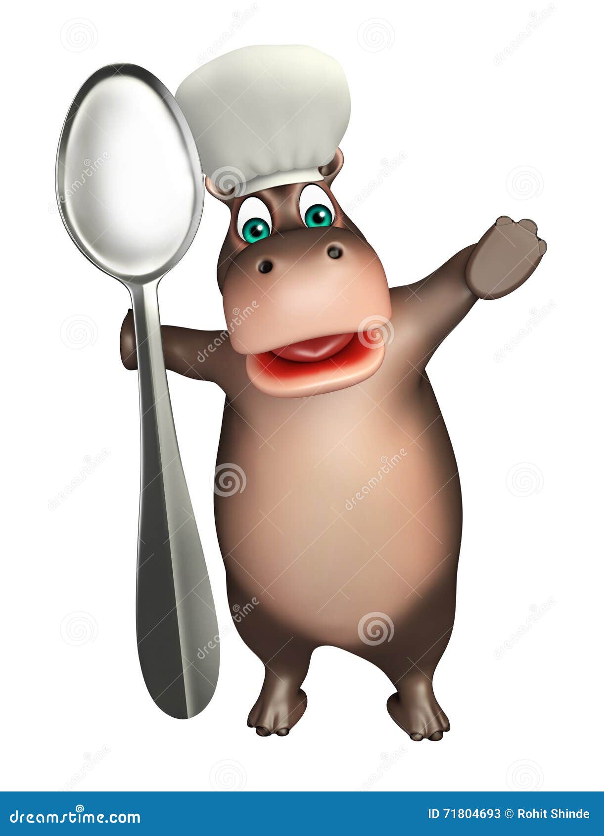 Fun Hippo Cartoon Character with Chef Hat and Spoon Stock Illustration ...