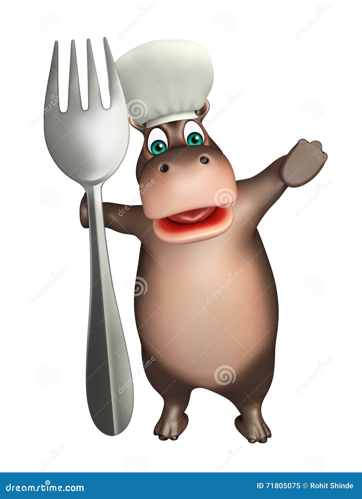 Fun Hippo Cartoon Character with Chef Hat and Spoon Stock Illustration ...