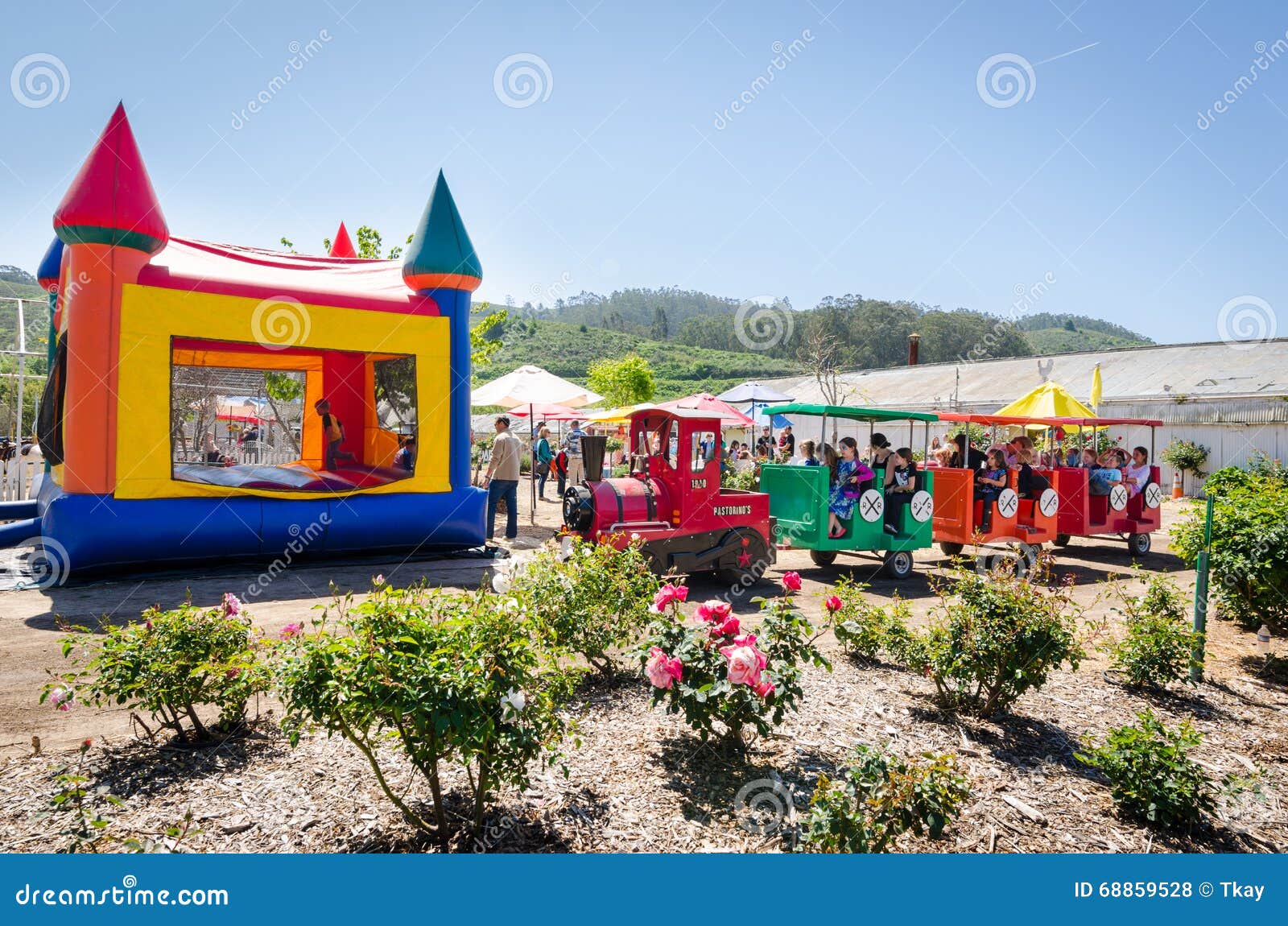 Fun house with train rain editorial stock photo. Image of decorations ...