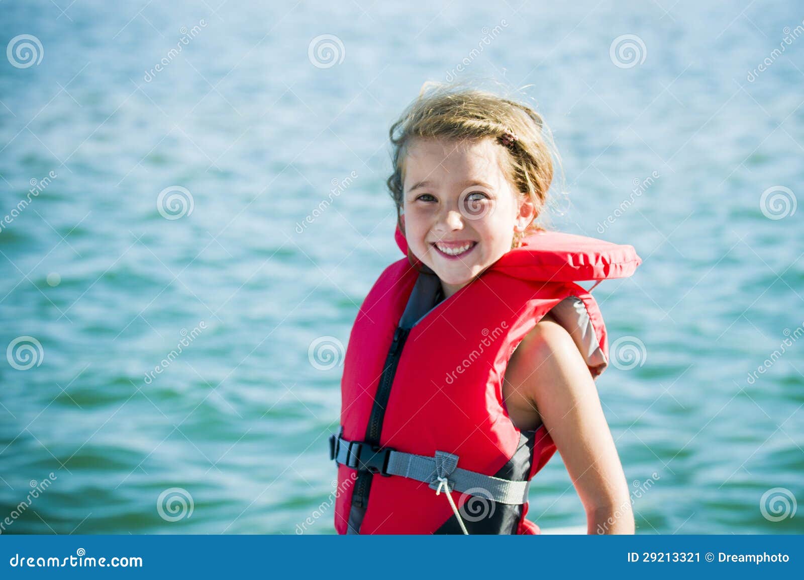 Fun at the Lake Girl with Lifejacket Stock Image - Image of sunny ...