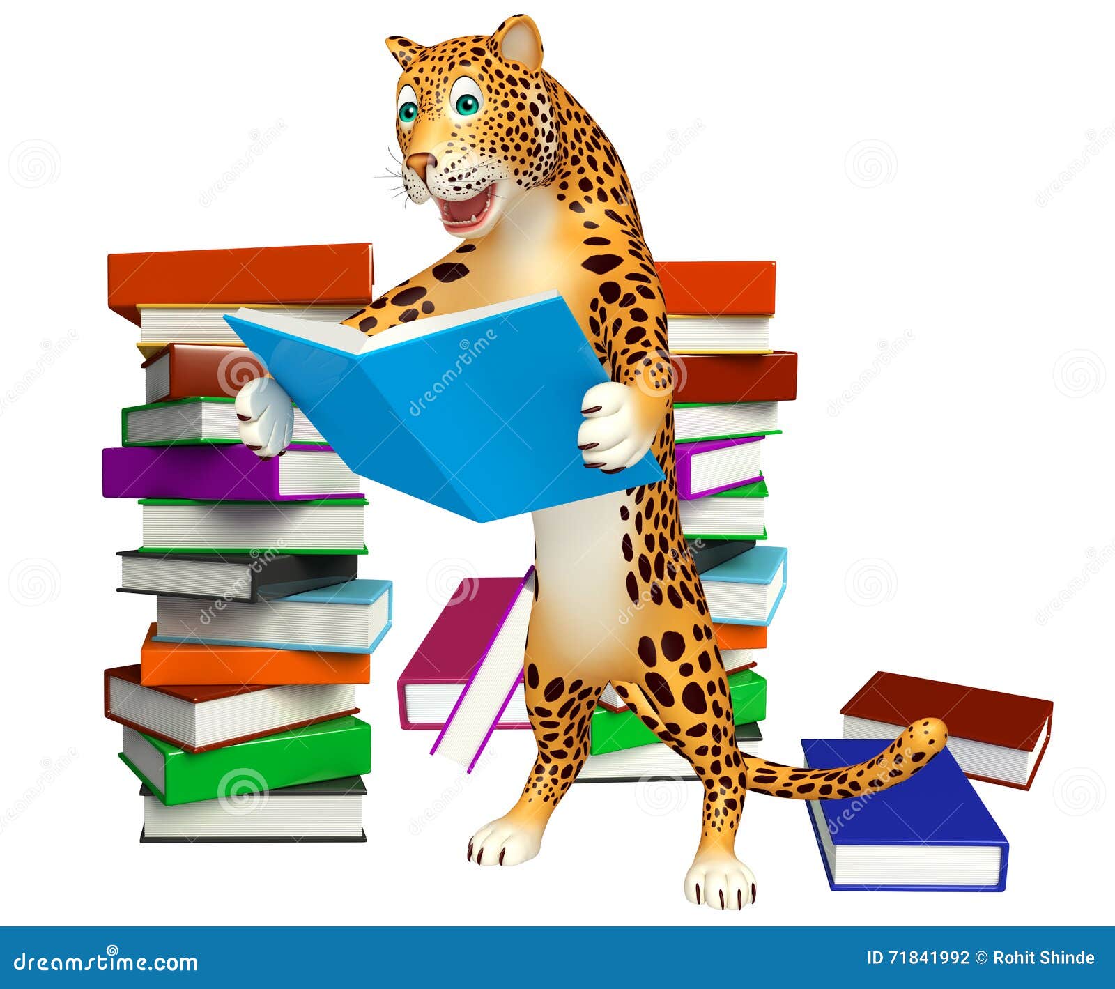 Fun Leopard Cartoon Character with Book Stock Illustration ...