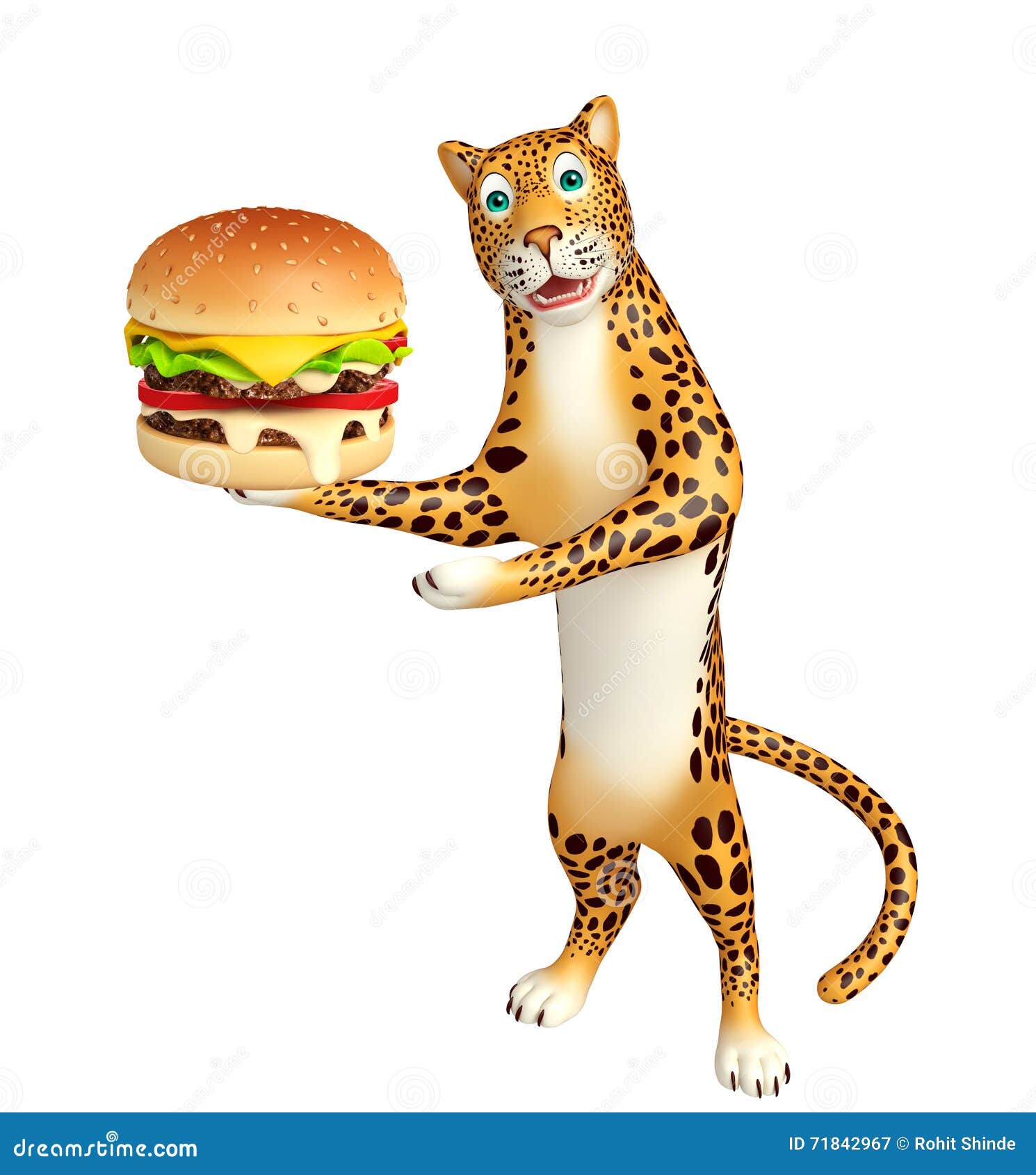Fun Leopard Cartoon Character with Burger Stock Illustration ...