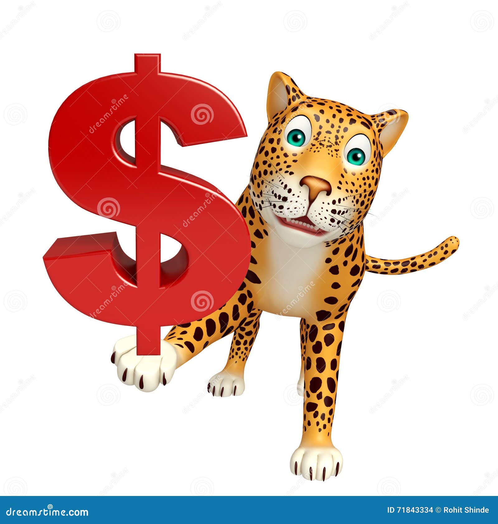 Fun Leopard Cartoon Character with Dollar Sign Stock Illustration ...