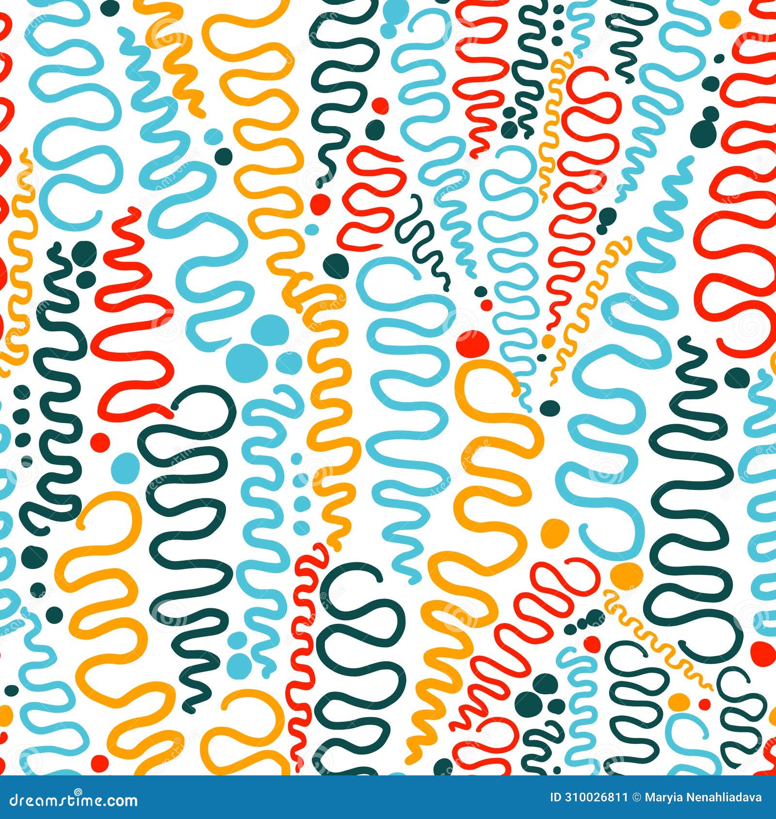 Fun Line Doodle Seamless Pattern. Creative Abstract Squiggle Style ...