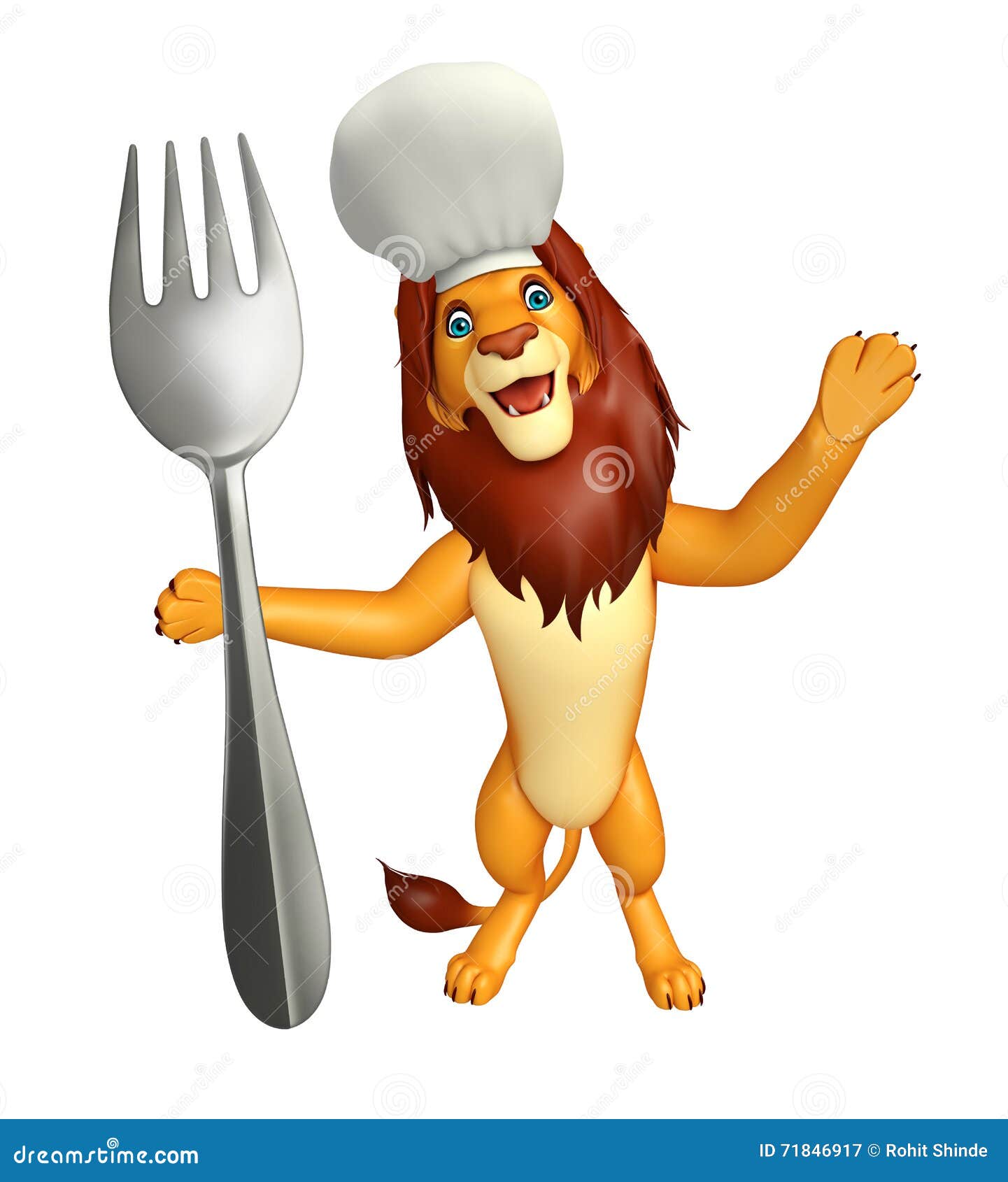 Fun Lion Cartoon Character with Chef Hat and Spoon Stock Illustration ...