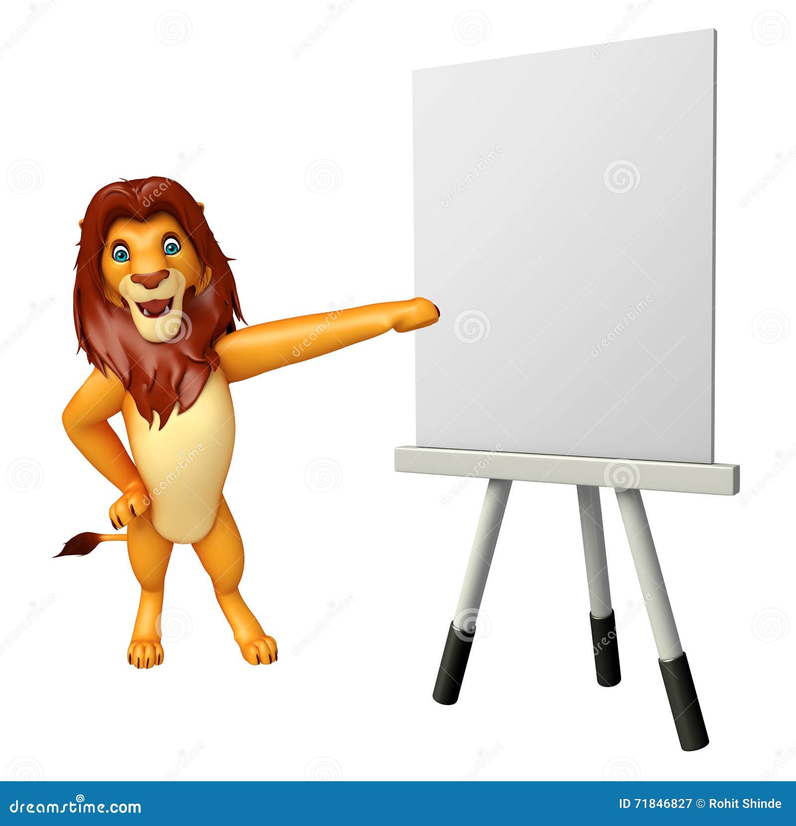 Fun Lion Cartoon Character with Easel Board Stock Illustration ...