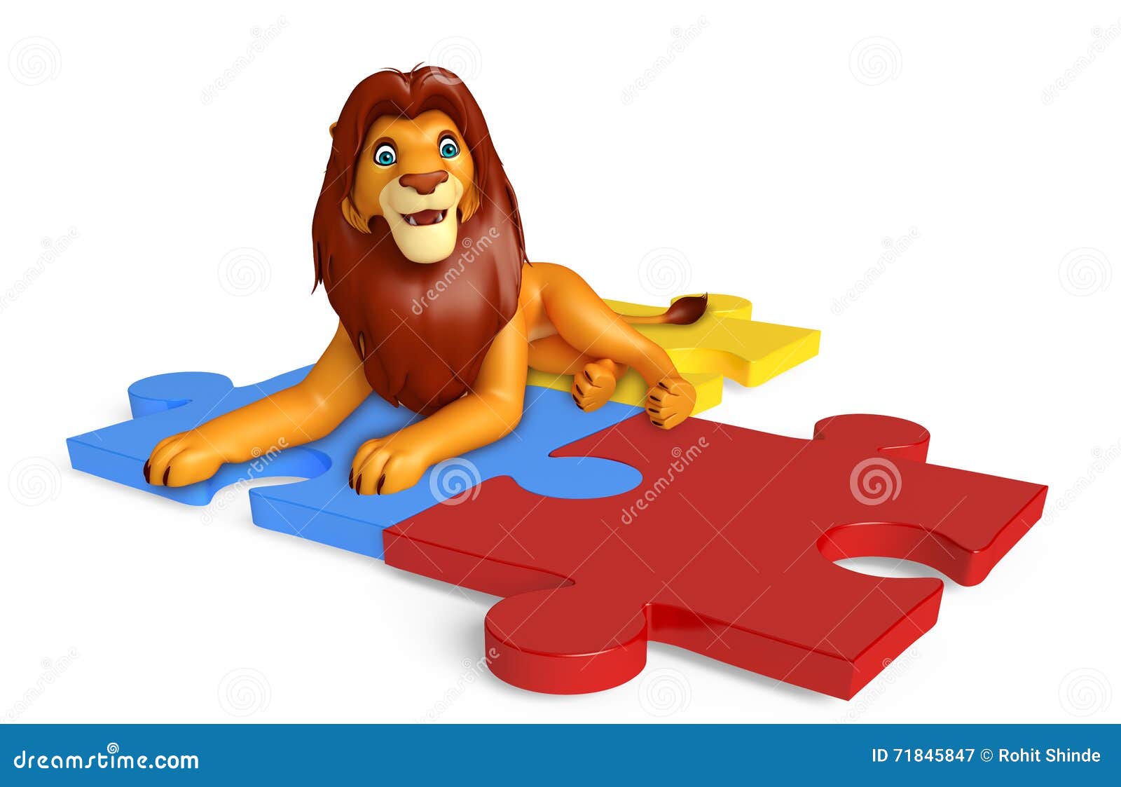 Fun Lion Cartoon Character with Puzzle Stock Illustration ...