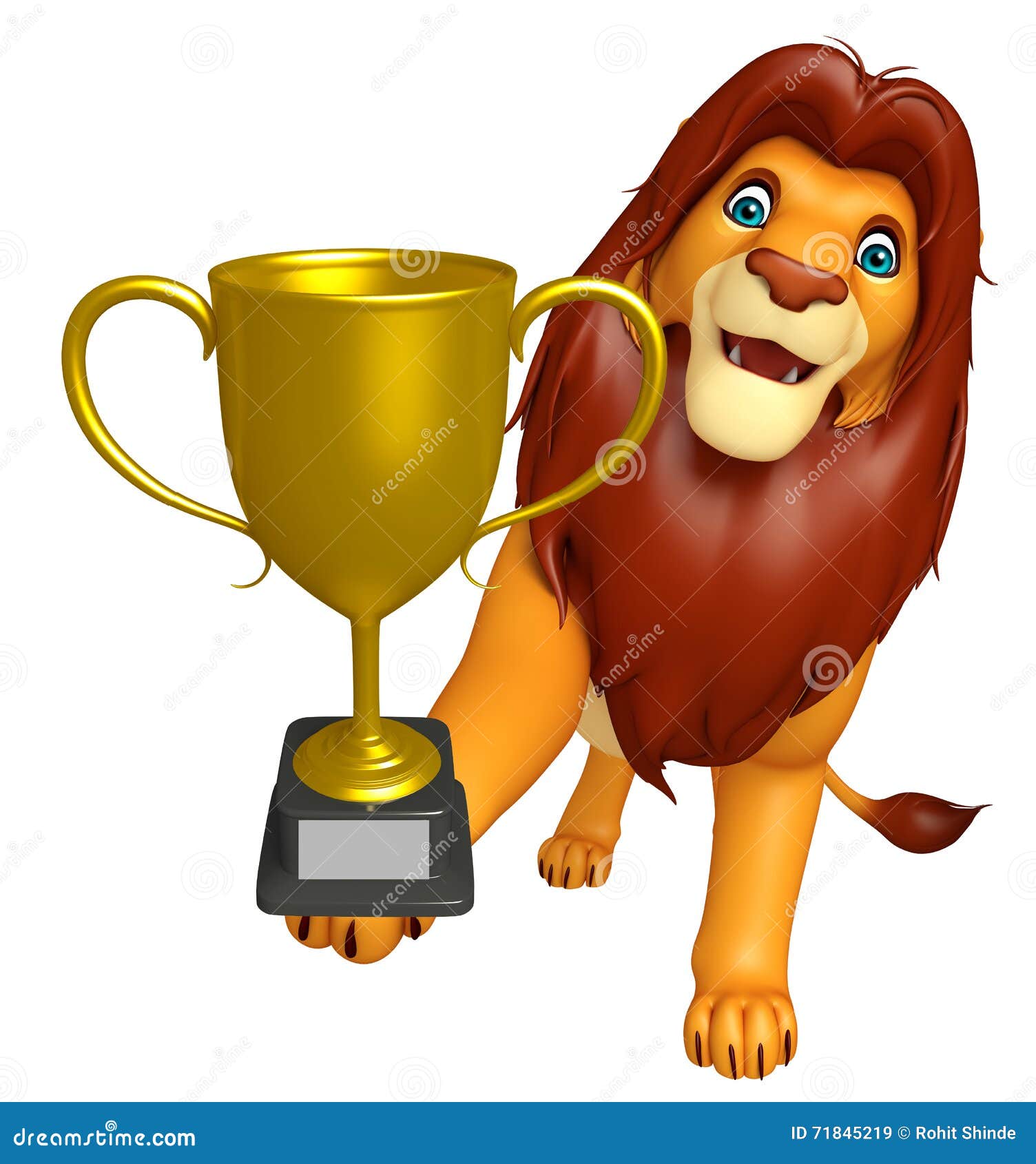 Fun Lion Cartoon Character with Winning Cup Stock Illustration ...