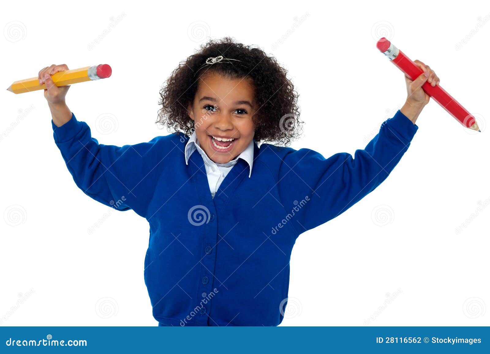 Fun Loving Elementary Girl Dancing with Pencils Stock Photo - Image of ...