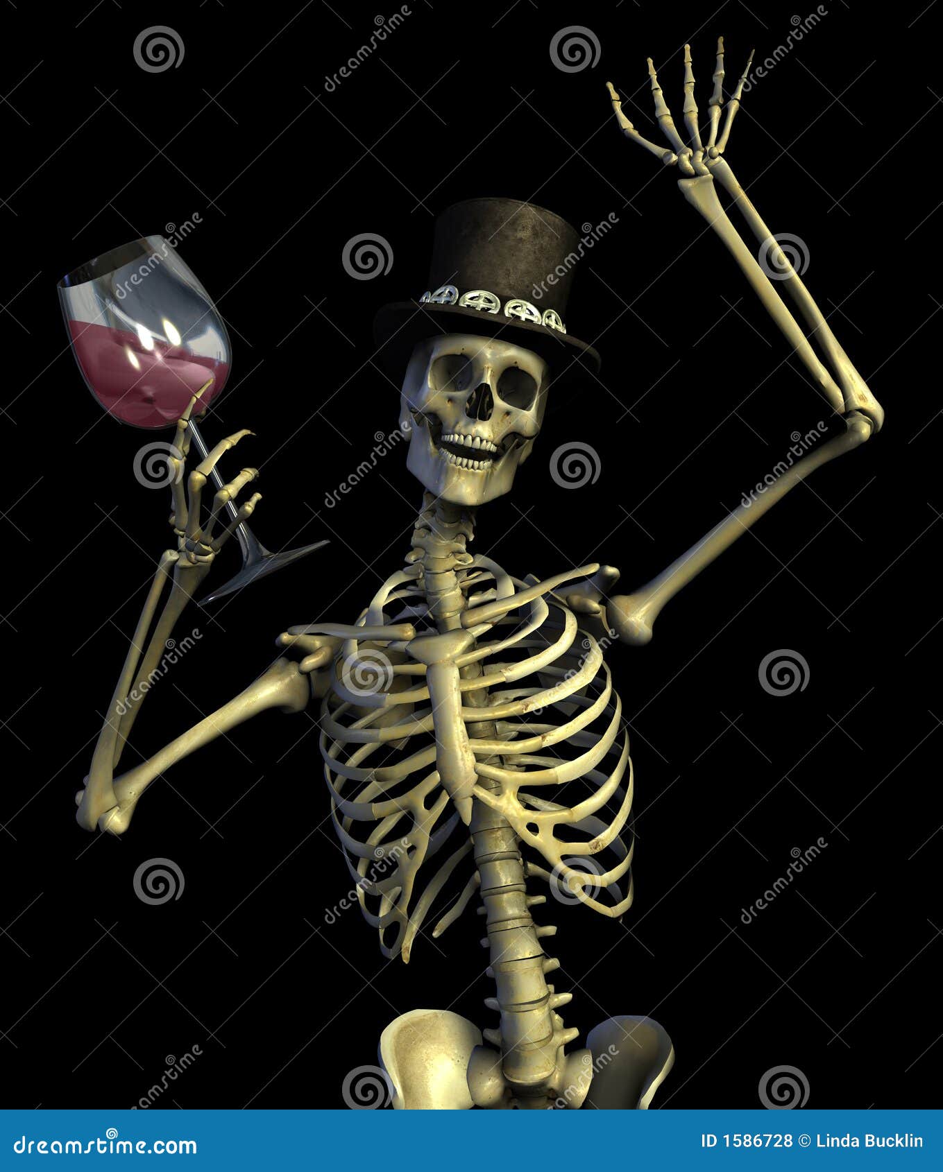Fun Loving Party Skeleton - on Black Stock Illustration - Illustration ...
