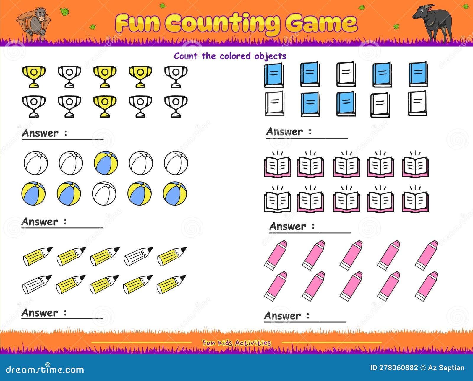 Count the Colored Objects Part Two. Stock Vector - Illustration of ...