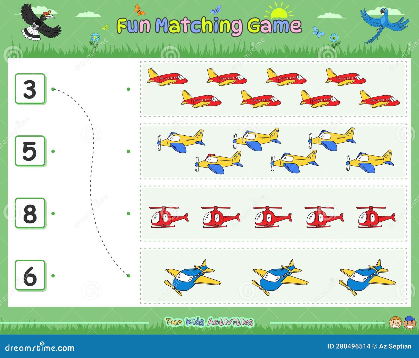 Fun Matching Game Counting the Objects Part One Stock Vector - Illustration of concept, document ...
