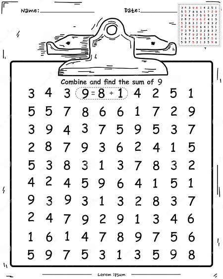 Fun Math Game Combine To Get Number Nine Stock Vector - Illustration of ...