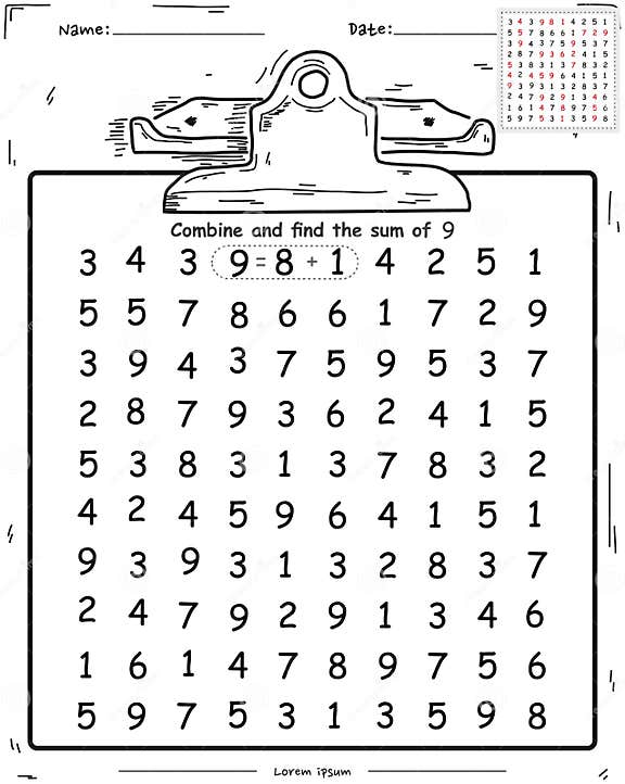 Fun Math Game Combine To Get Number Nine Stock Vector - Illustration of ...