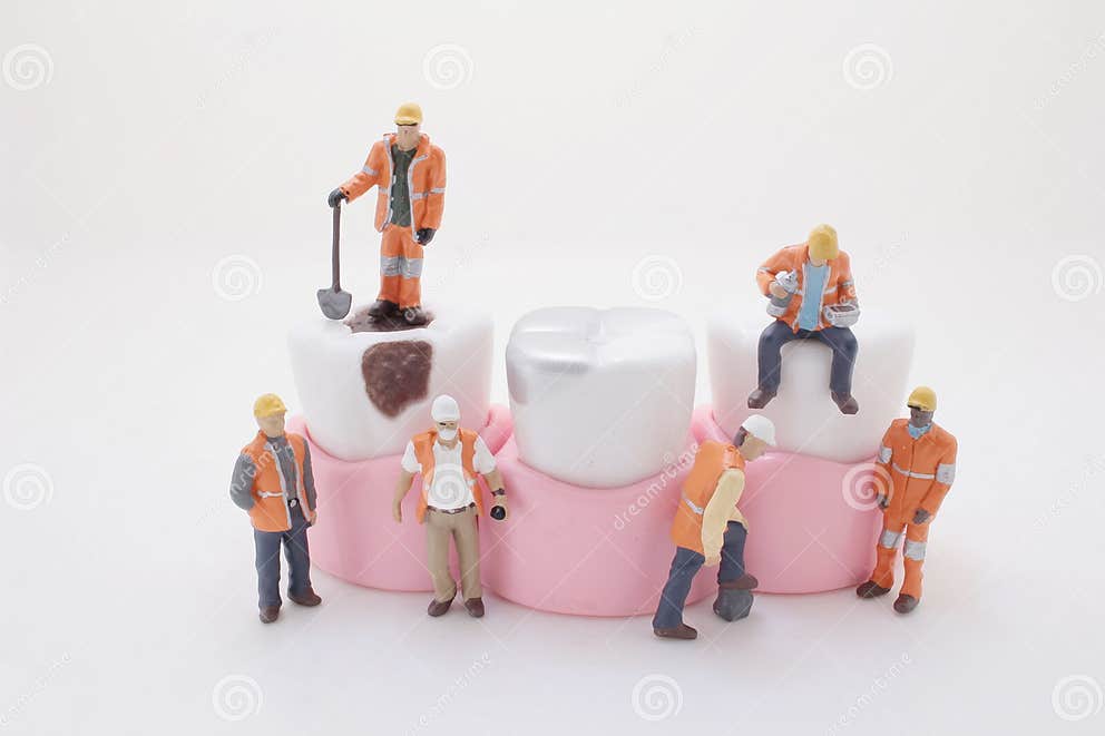 The Fun Miniature Creative Worker Cleaning Teeth Stock Image - Image of ...