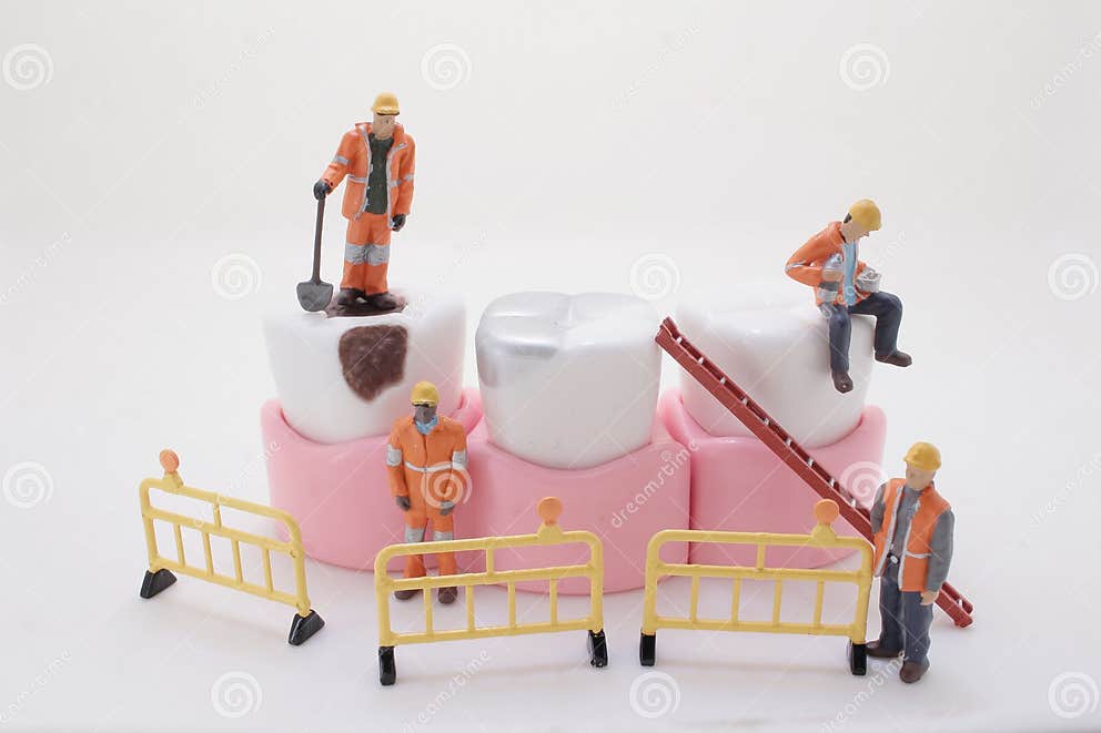 The Fun Miniature Creative Worker Cleaning Teeth Stock Photo - Image of ...