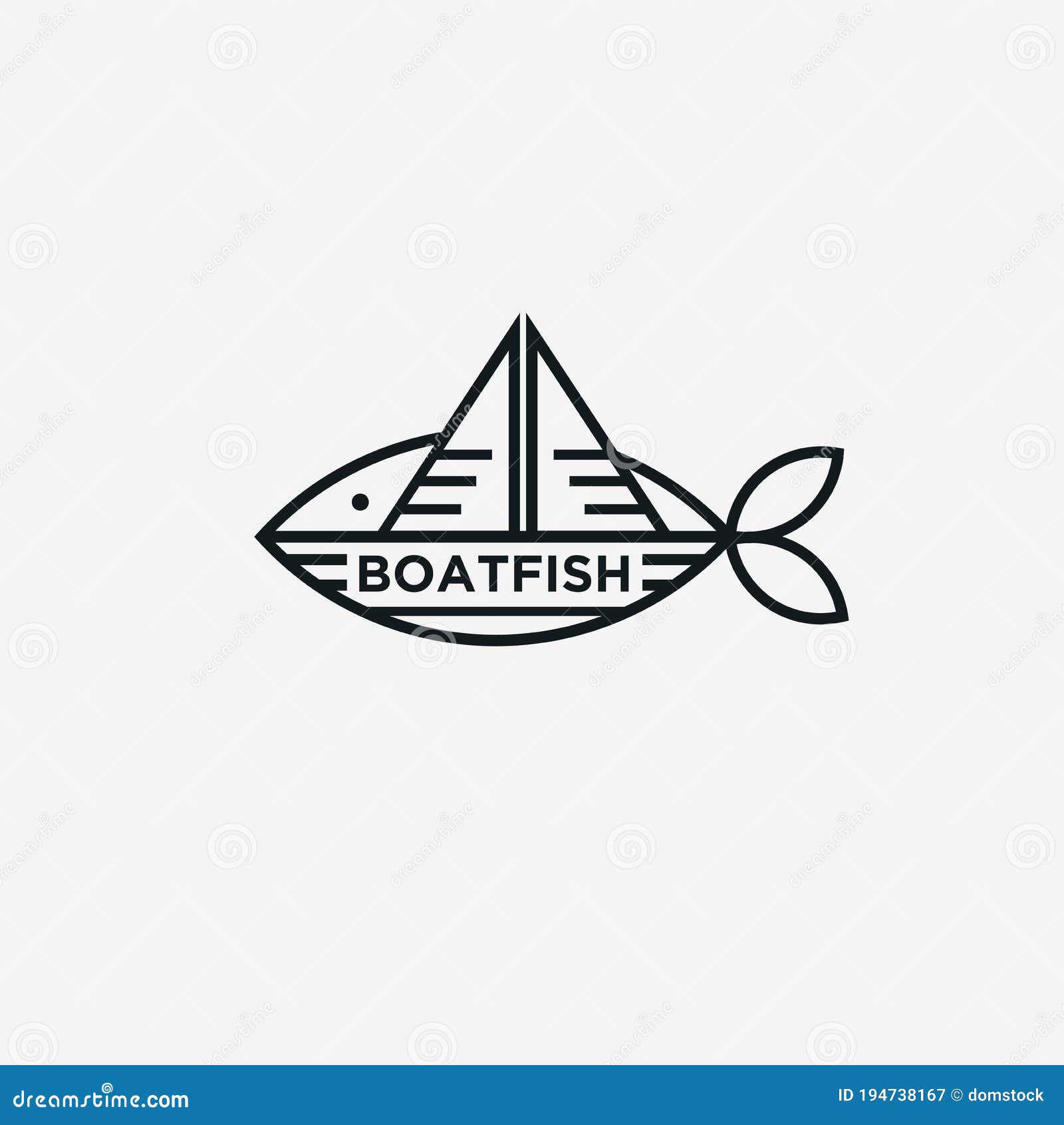 Fun Minimalist Lineart Boat Fish Logo Icon Vector Template Stock Vector ...