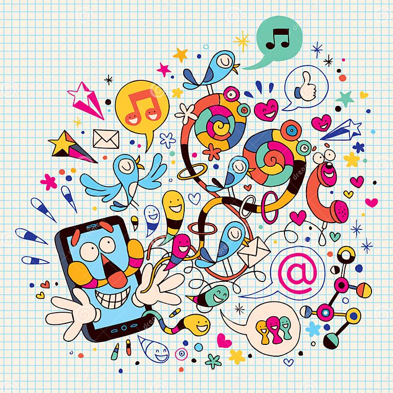 Fun mobile phone stock vector. Illustration of social - 27384882