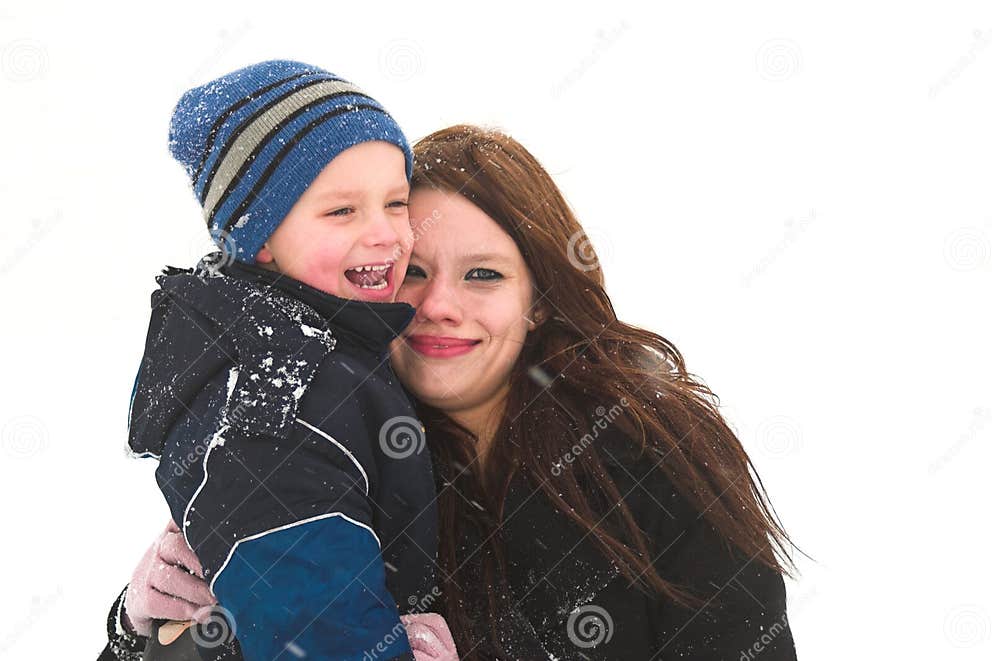 Fun with mom in the snow stock photo. Image of season, outdoors - 473868
