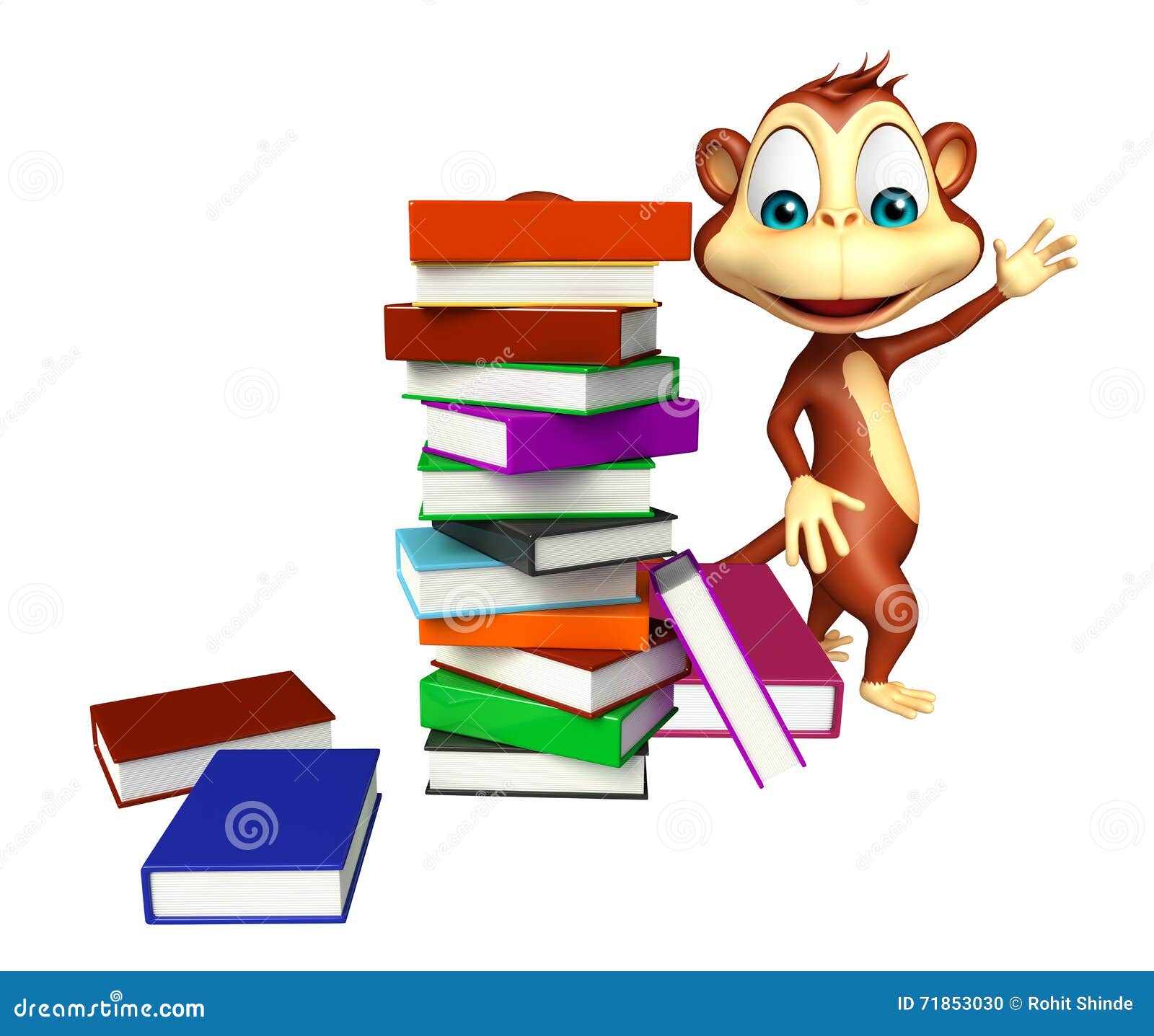 Fun Monkey Cartoon Character with Book Stock Illustration ...