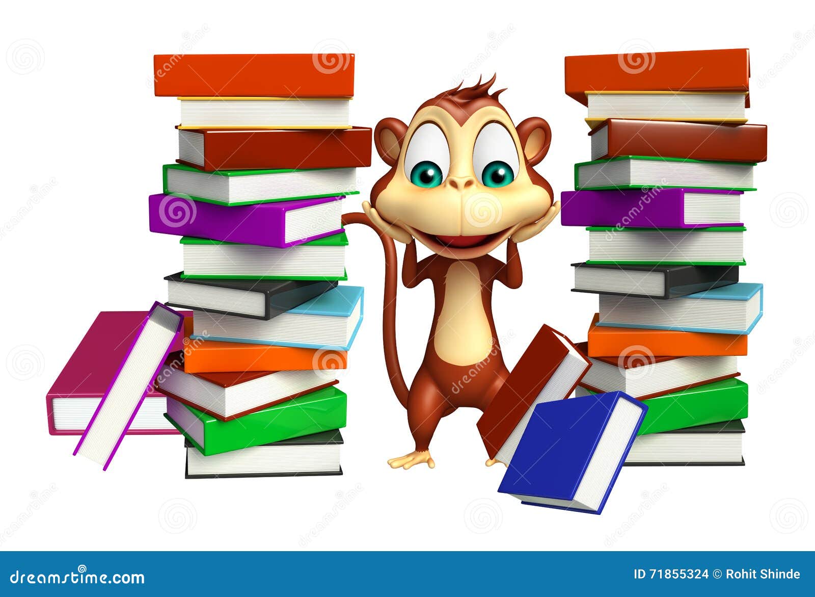 Fun Monkey Cartoon Character with Book Stock Illustration ...