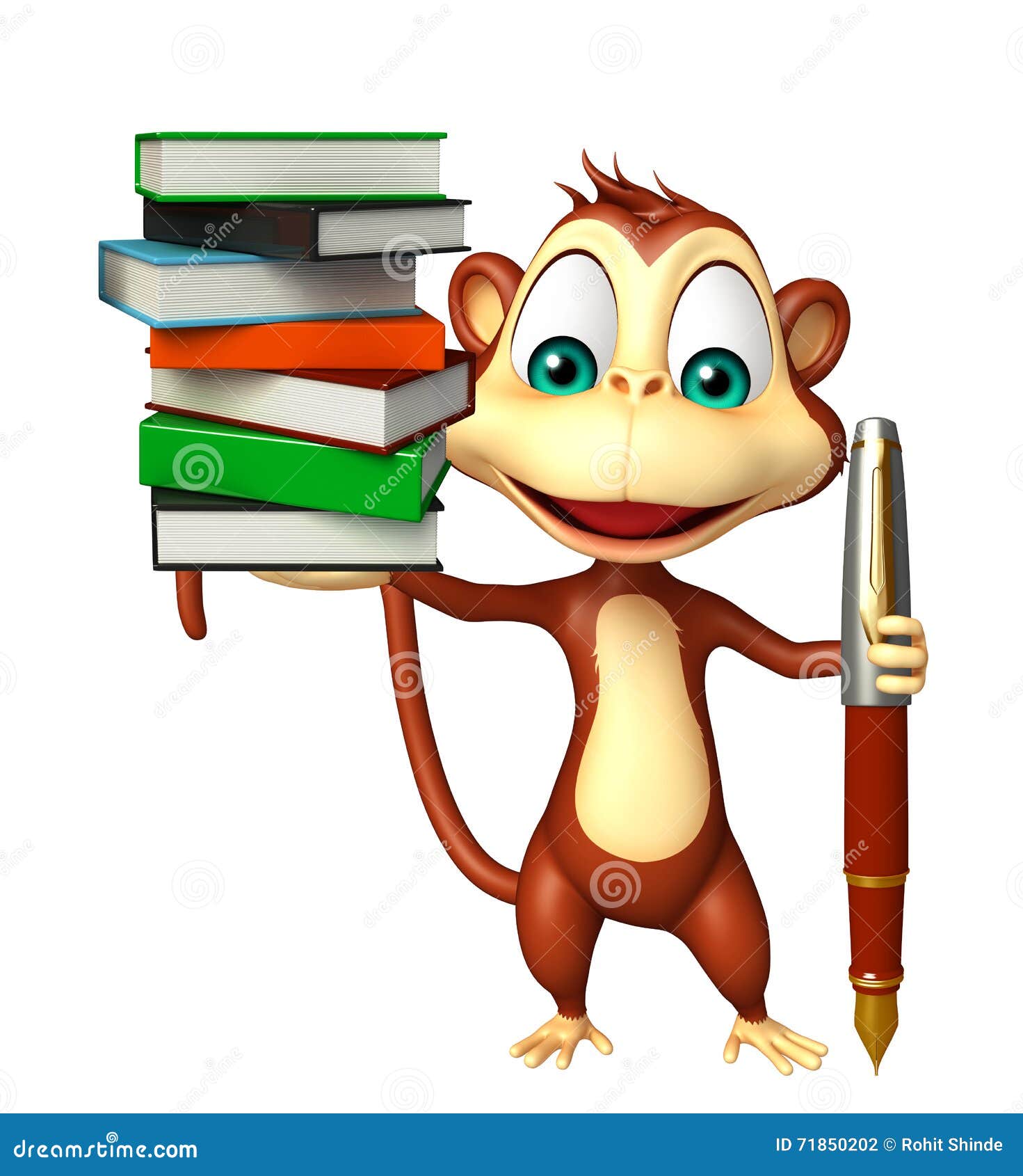 Fun Monkey Cartoon Character with Book and Pen Stock Illustration ...
