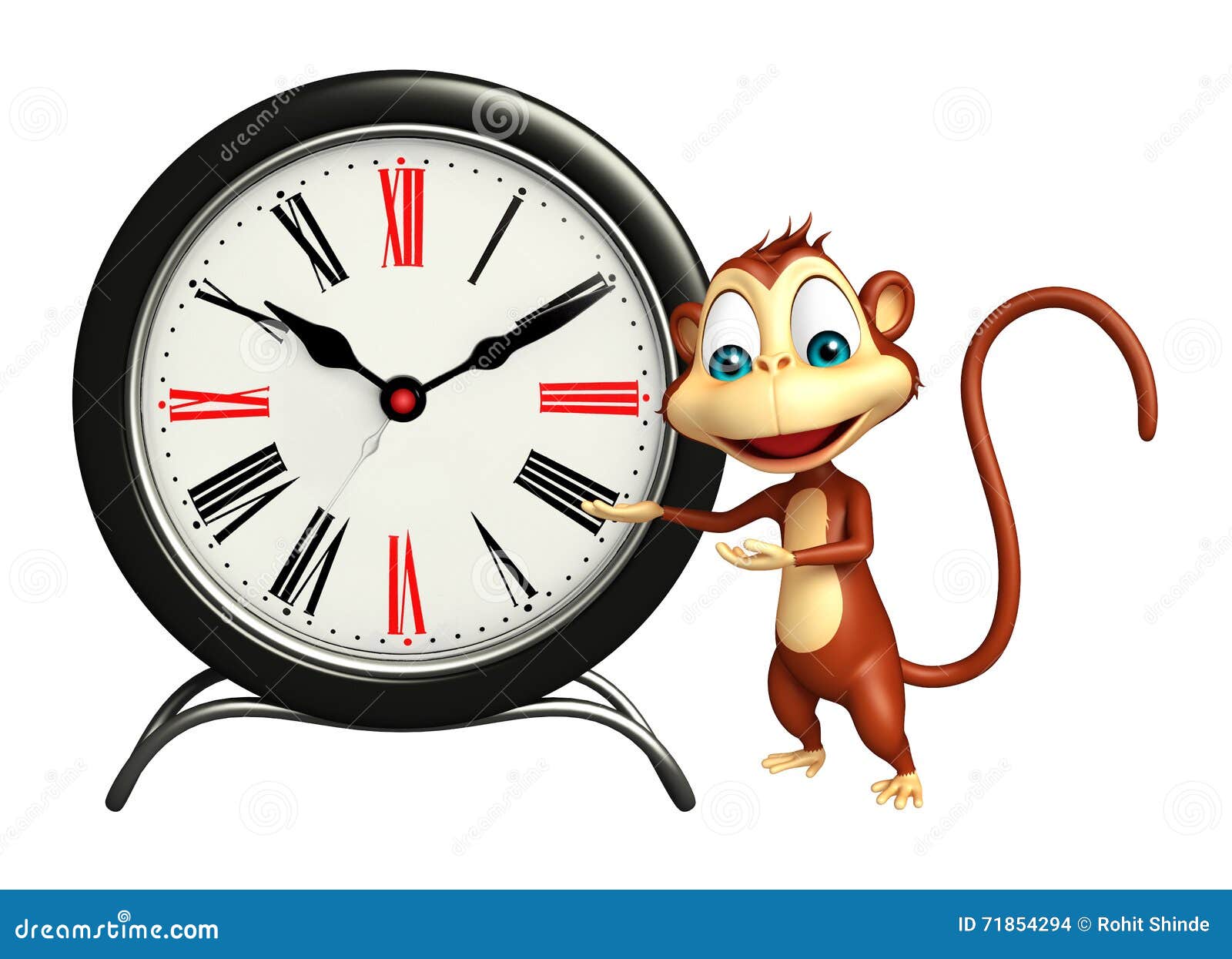 Fun Monkey Cartoon Character with Clock Stock Illustration ...