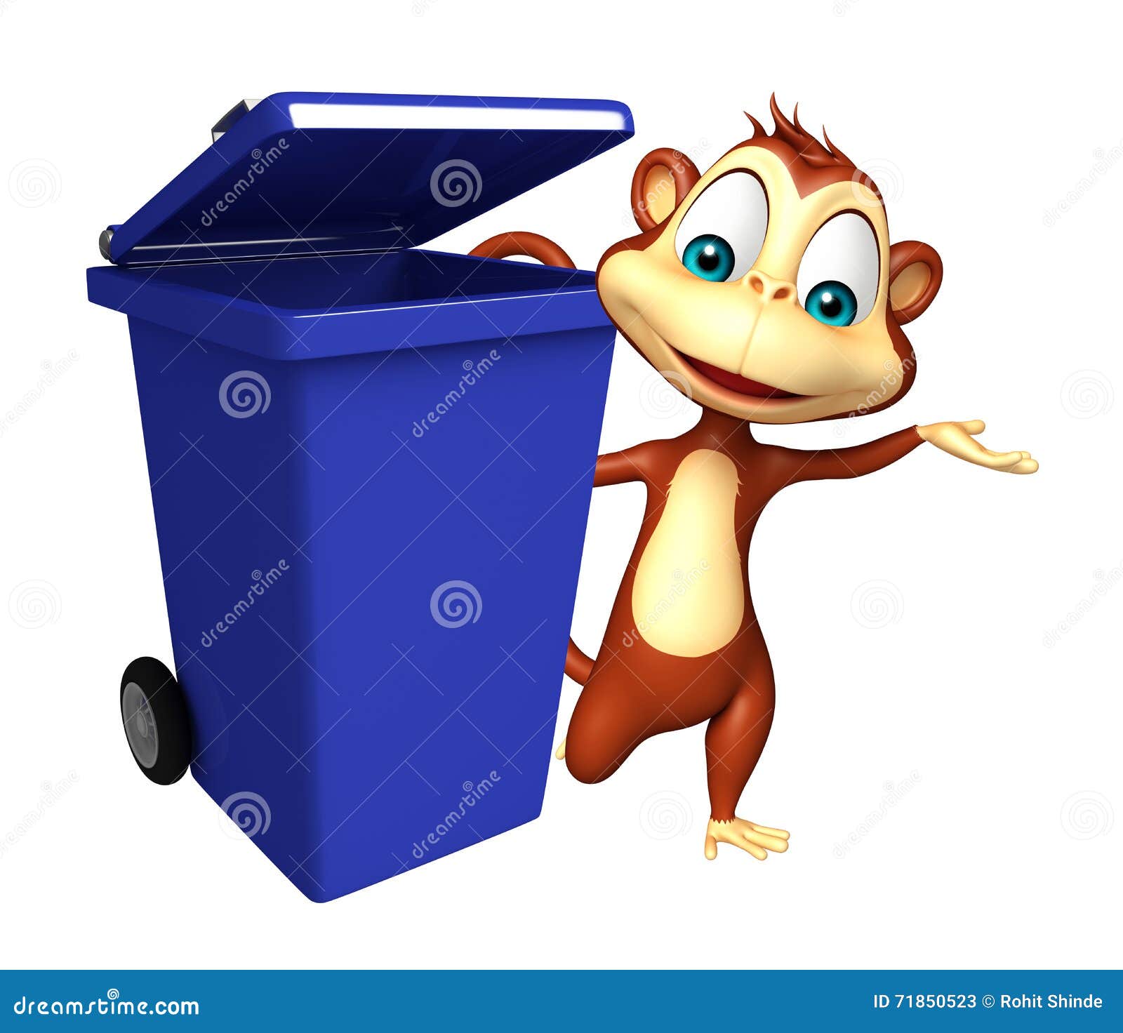 Fun Monkey Cartoon Character with Dustbin Stock Illustration ...