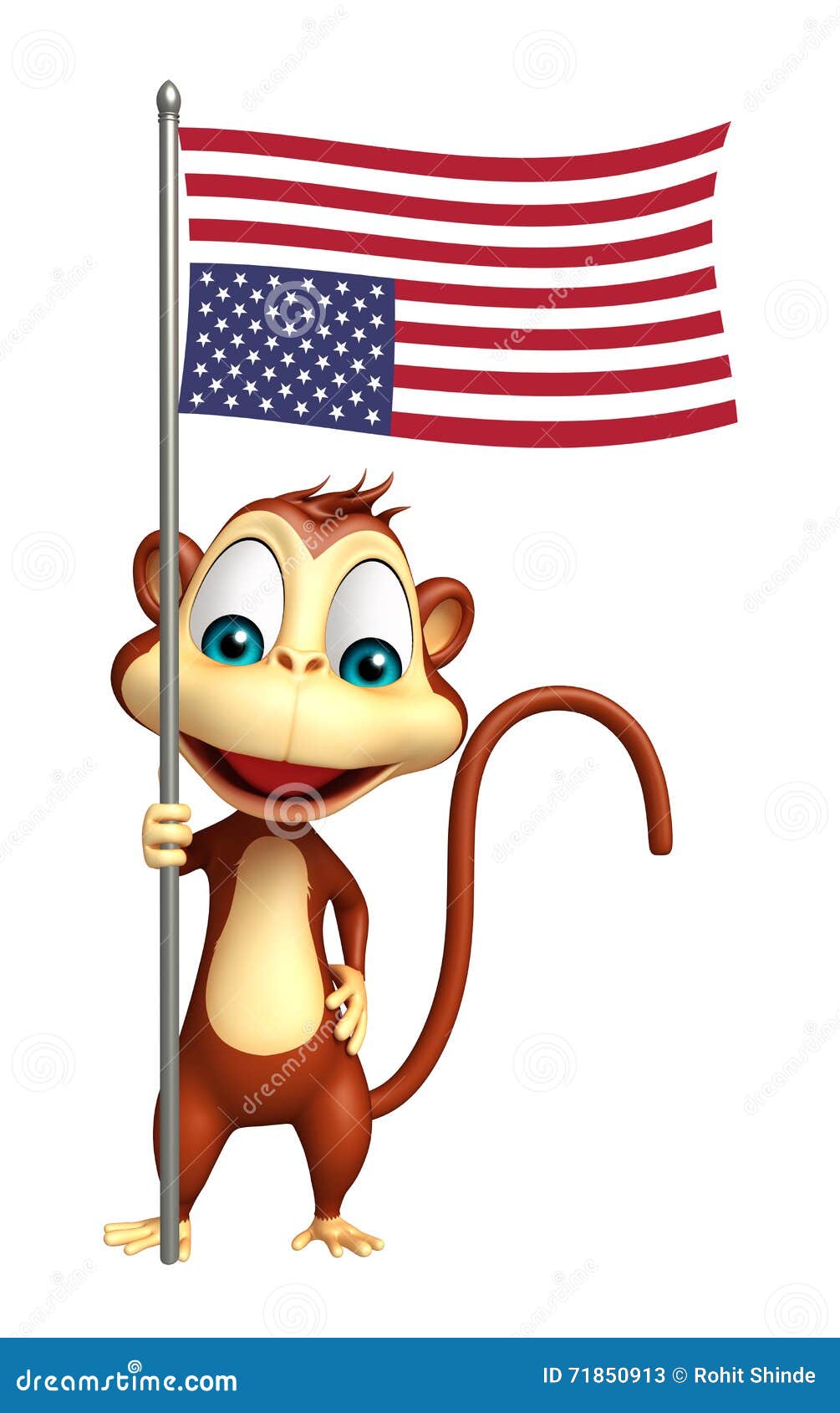 Fun Monkey Cartoon Character with Flag Stock Illustration ...
