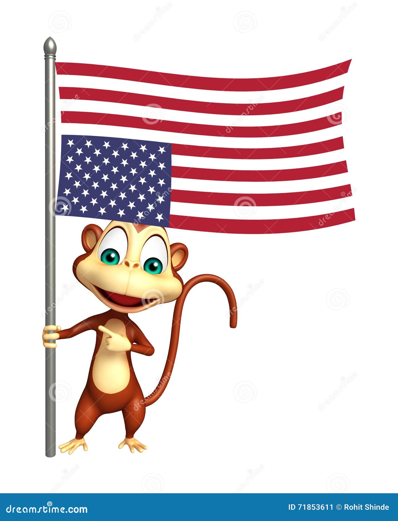Fun Monkey Cartoon Character with Flag Stock Illustration ...