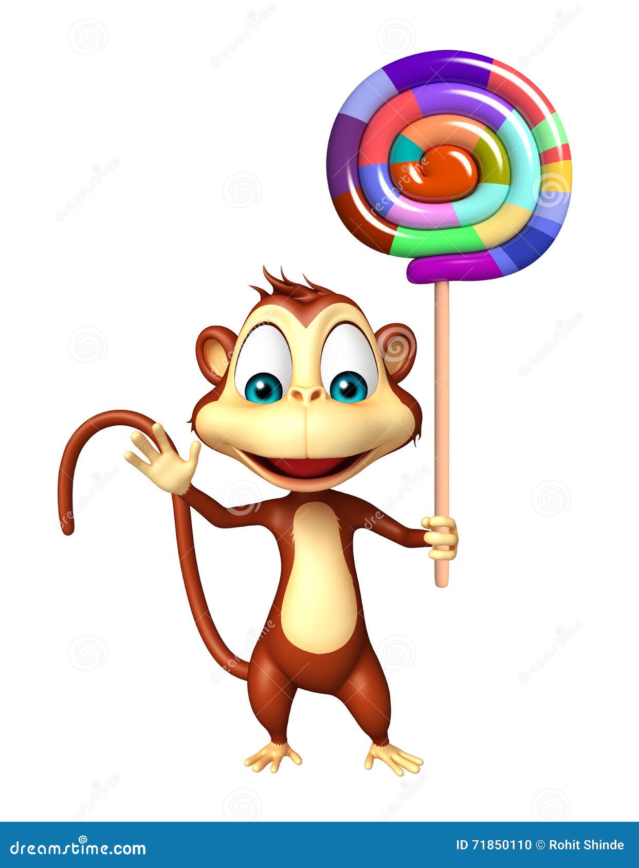 Fun Monkey Cartoon Character with Lollypop Stock Illustration ...